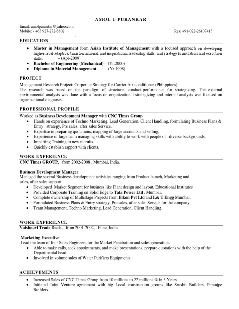 Resume - Amol 1 | Strategic Management | Marketing