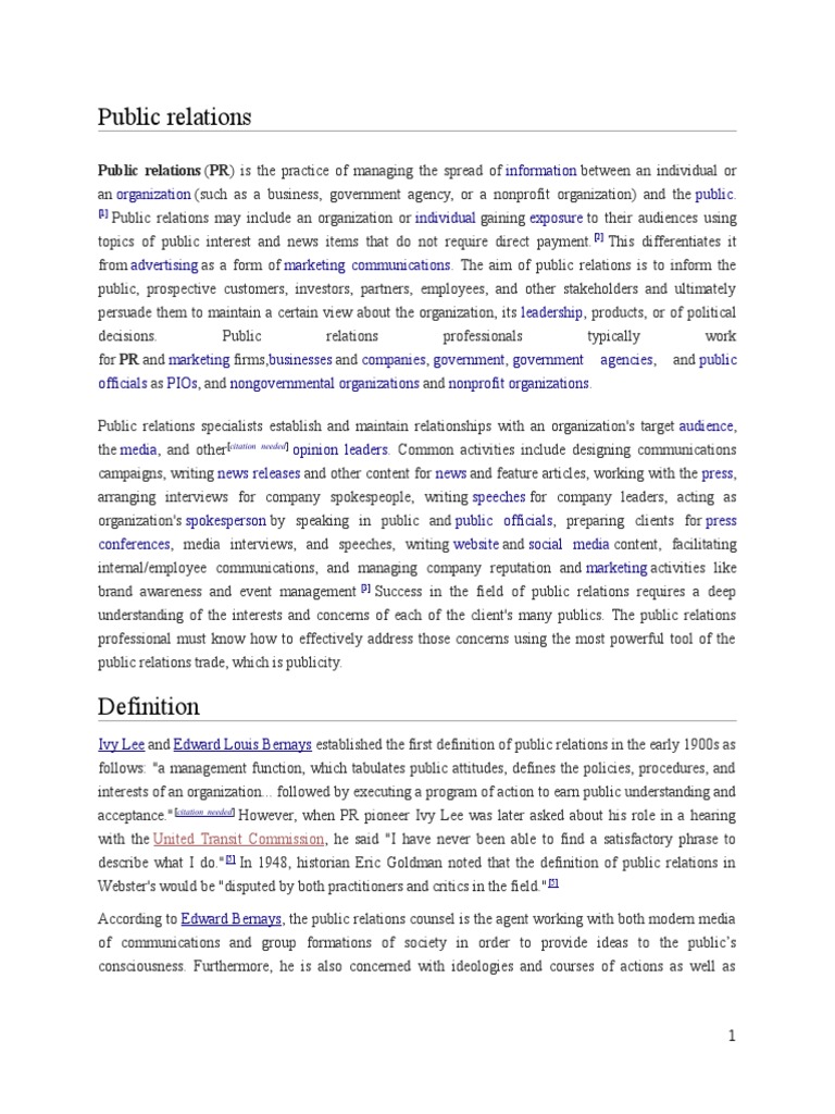 Public Relations: Public Relations (PR) Is The Practice of Managing The ...