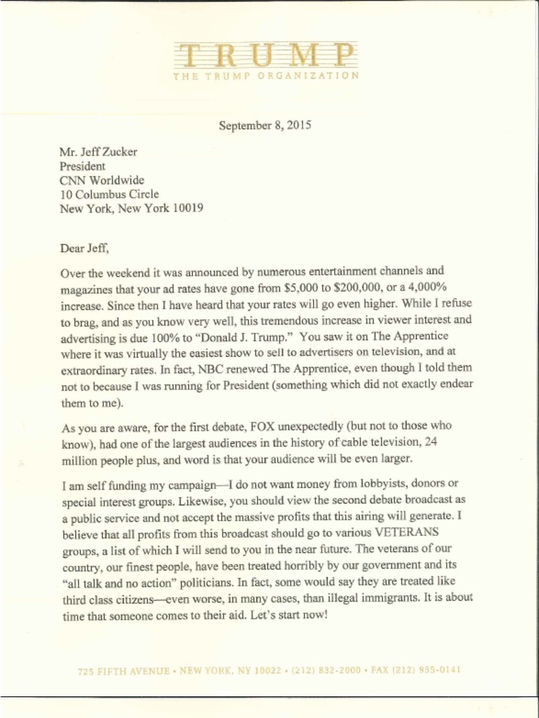 Donald Trump's Letter To CNN President Jeff Zucker | PDF