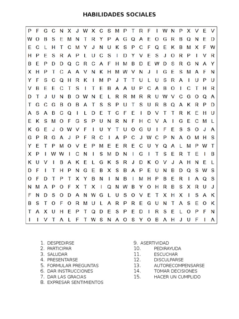 Sopa de Letras Habilidades Sociales | PDF