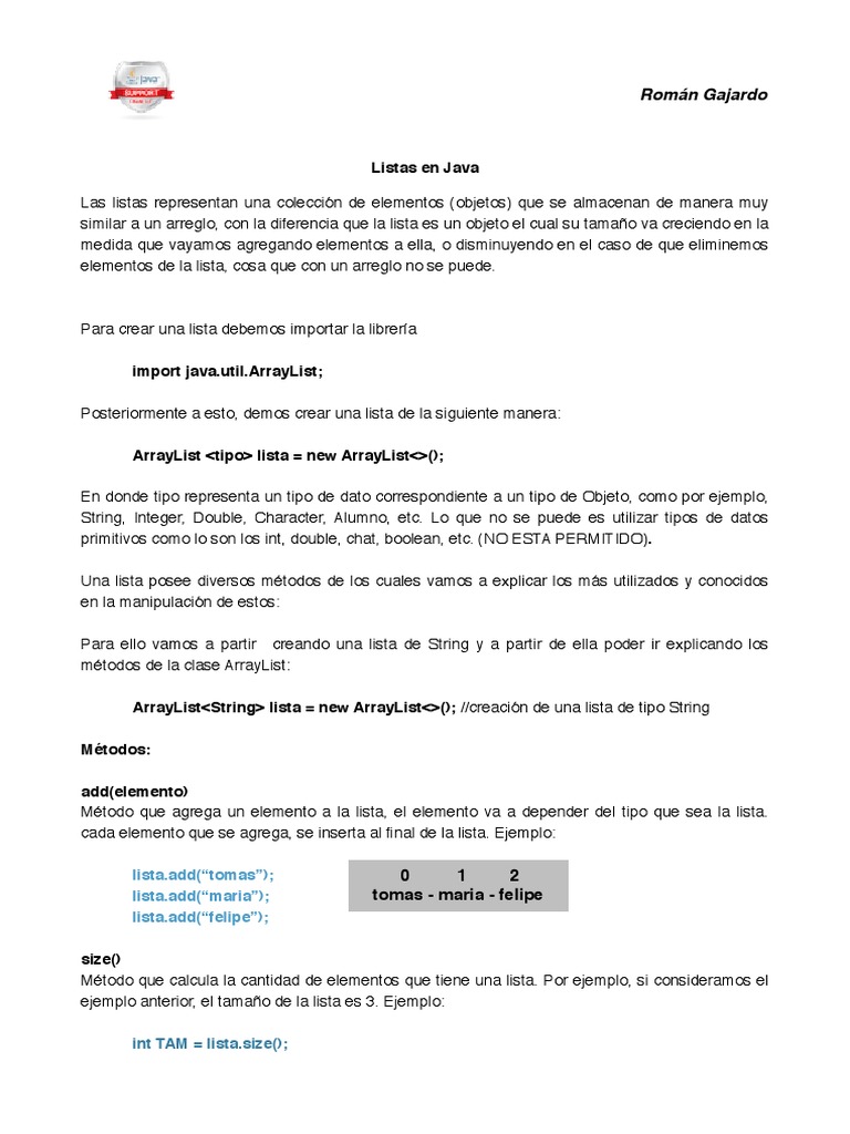 6 Listas en Java | PDF | Java (lenguaje de programación) | Tipo de datos