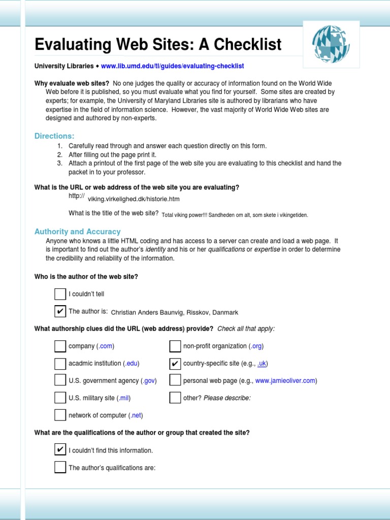 Website Evaluation Checklist for Students | PDF | Websites | World Wide Web