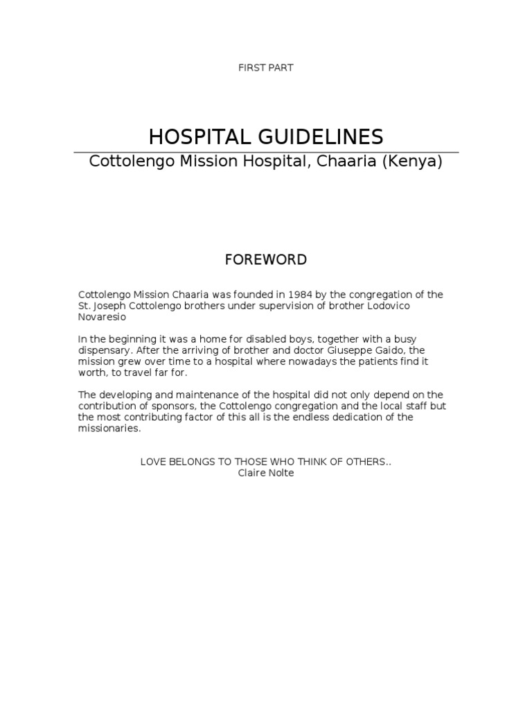 Hospital Guidelines - Chaaria MIssion Hospital (Prima Parte) | PDF ...