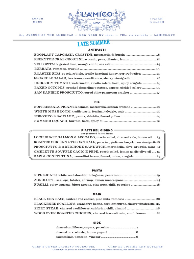 Late Summer Lunch Menu NYC | PDF