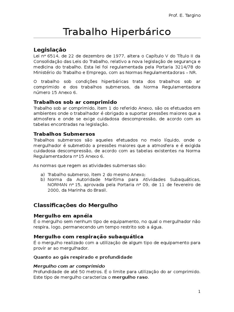 HIPERBARISMO | PDF | Mergulho | Pulmão