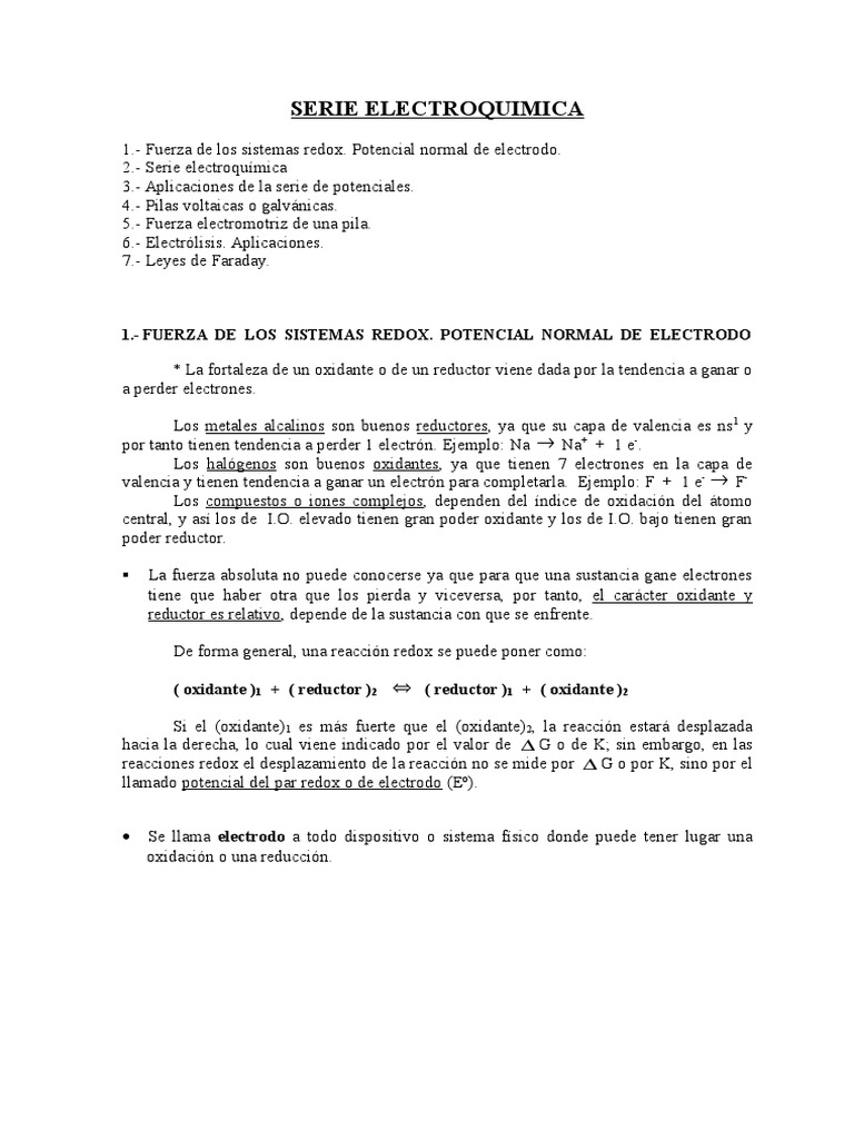 Serie Electroquimica | PDF | Redox | Batería (electricidad)