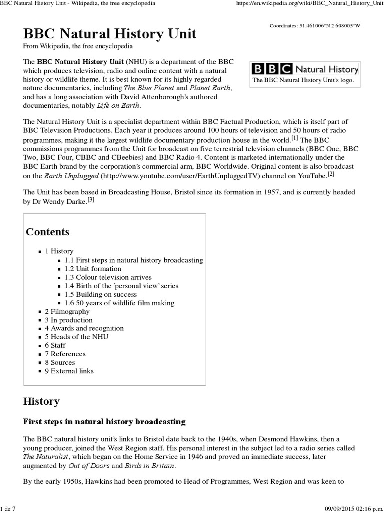 BBC Natural History Unit | PDF | Television Broadcasting Companies Of ...