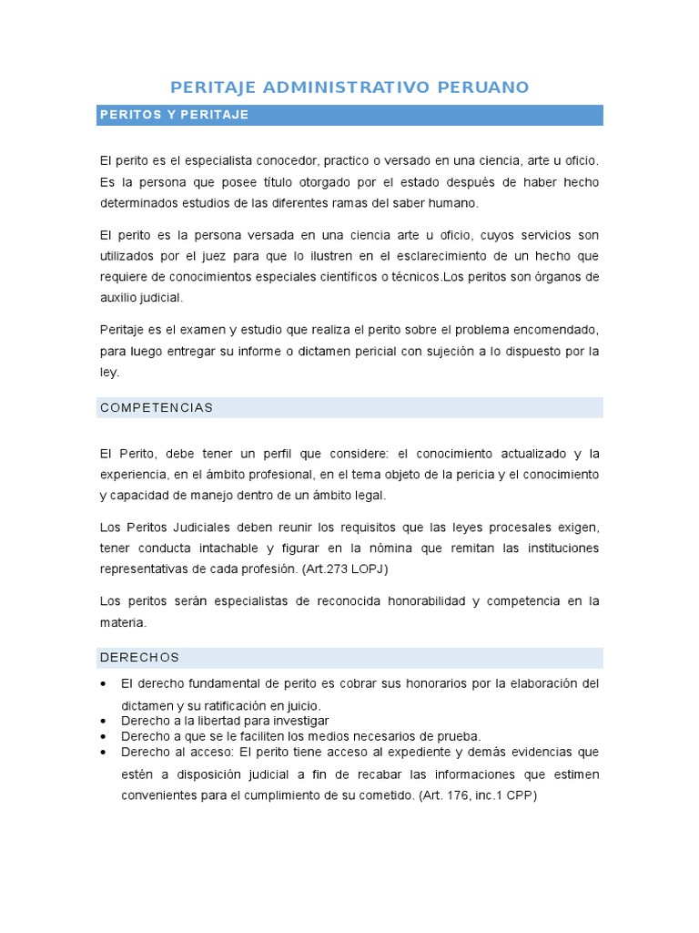 Peritaje Administrativo Peruano | PDF | Testigo experto | Judicaturas