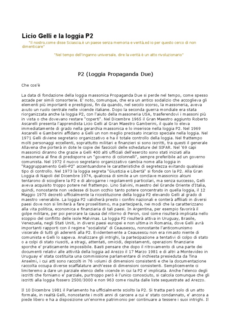 Licio Gelli e La Loggia P2 | PDF