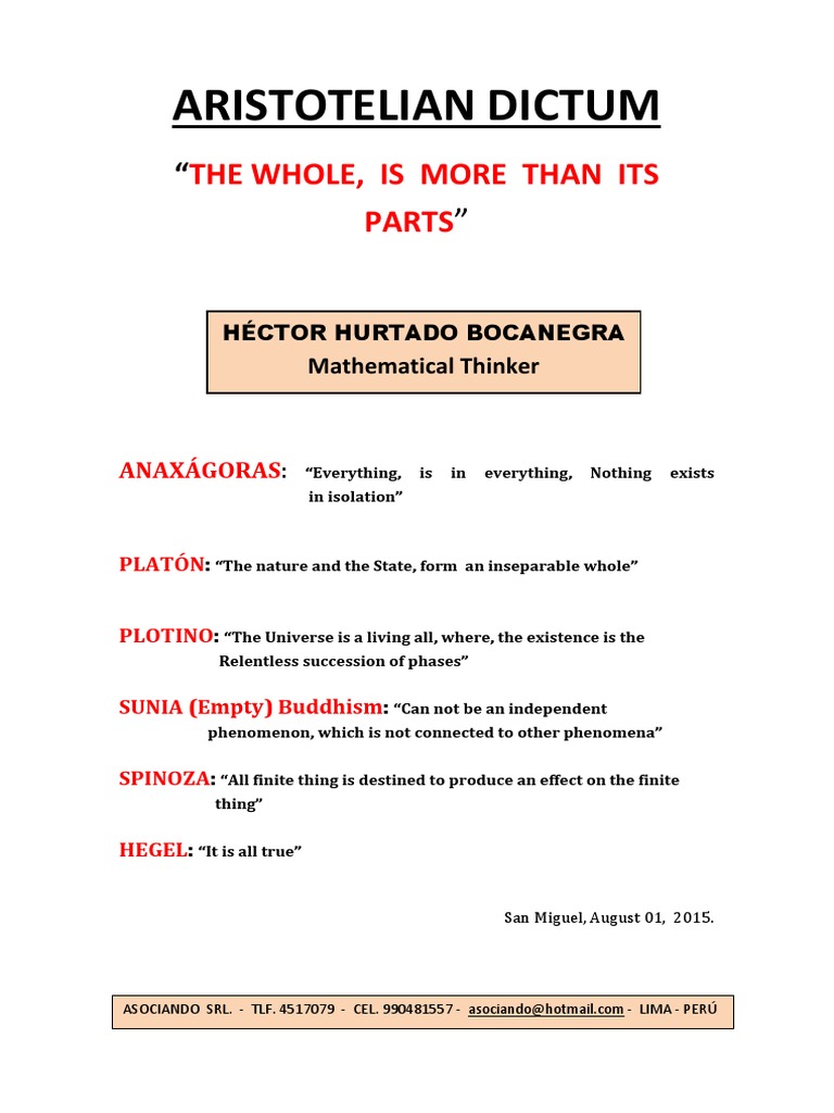 Aristotelian Dictum: The Whole, Is More Than Its Parts | PDF