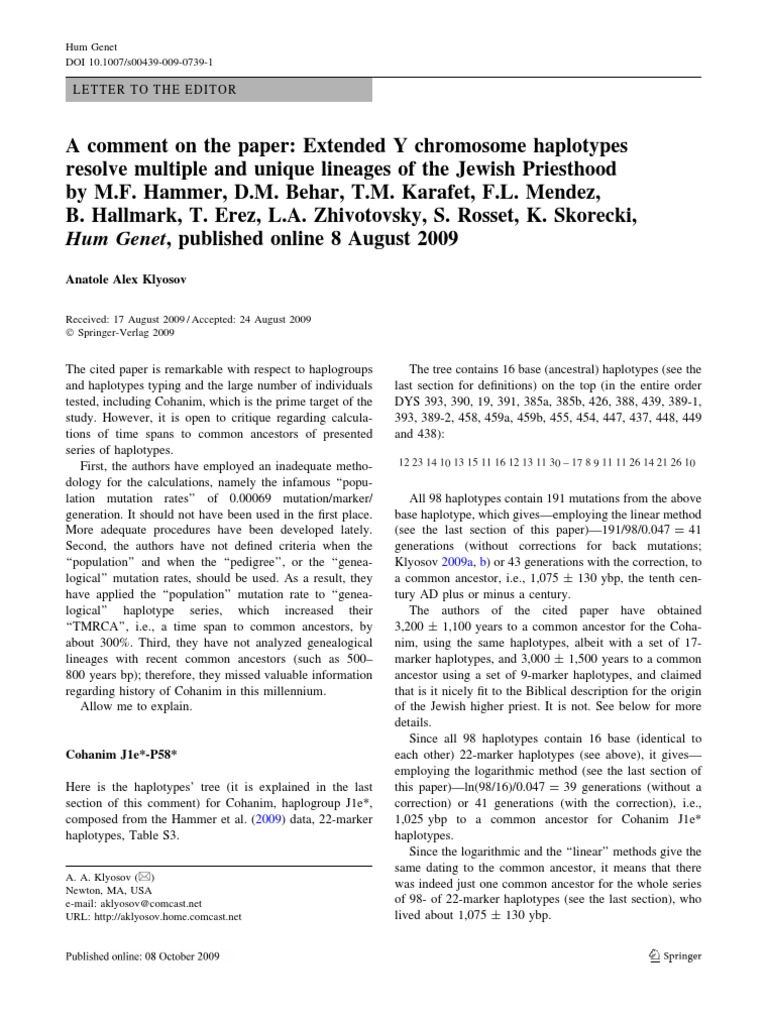 A Comment On The Paper Extended Y Chromosome Hap Lo Types Resolve ...