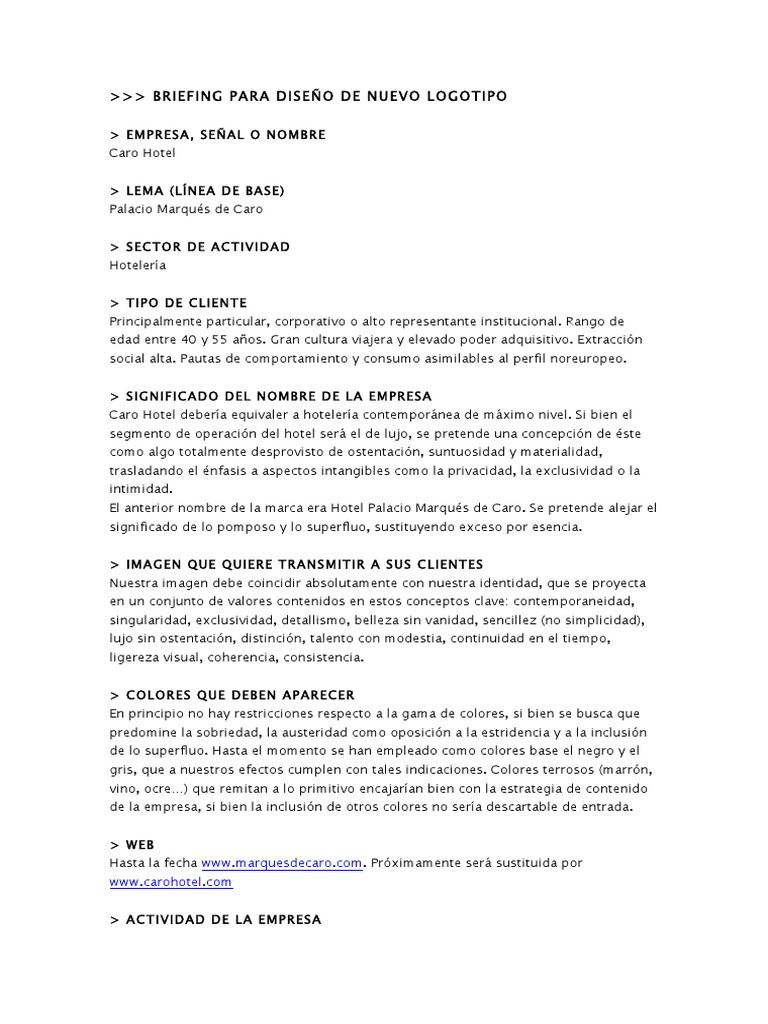Briefing Diseño | Hotel | Marca | Prueba gratuita de 30 días | Scribd