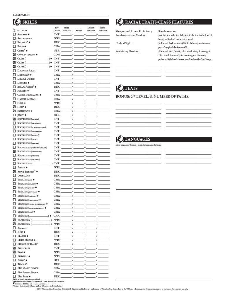 DND CharacterSheet Shadowcaster | PDF | D20 System | Dungeons & Dragons