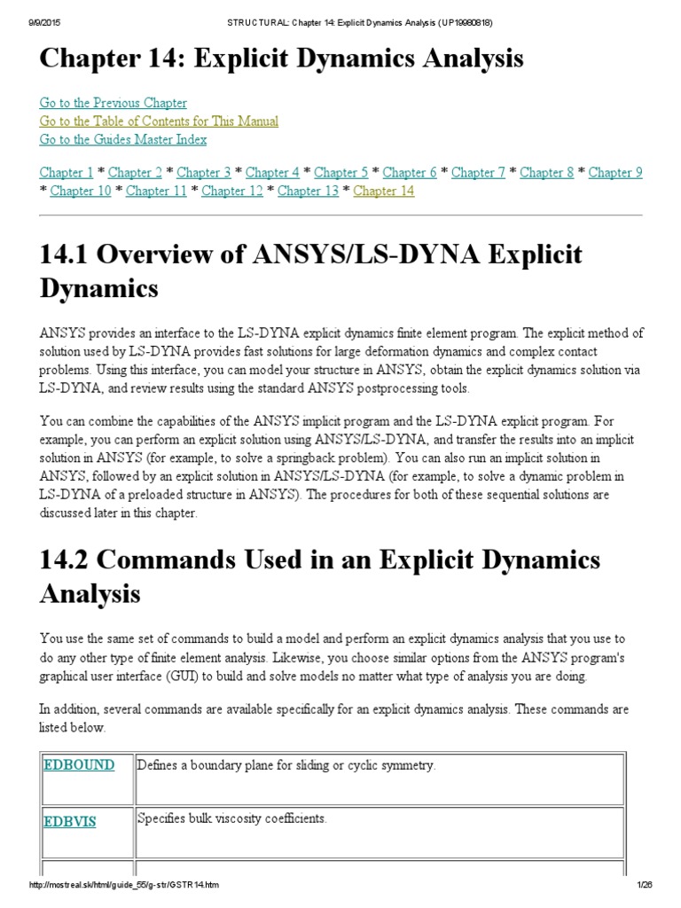 STRUCTURAL - Chapter 14 - Explicit Dynamics Analysis (UP19980818) | Download Free PDF ...