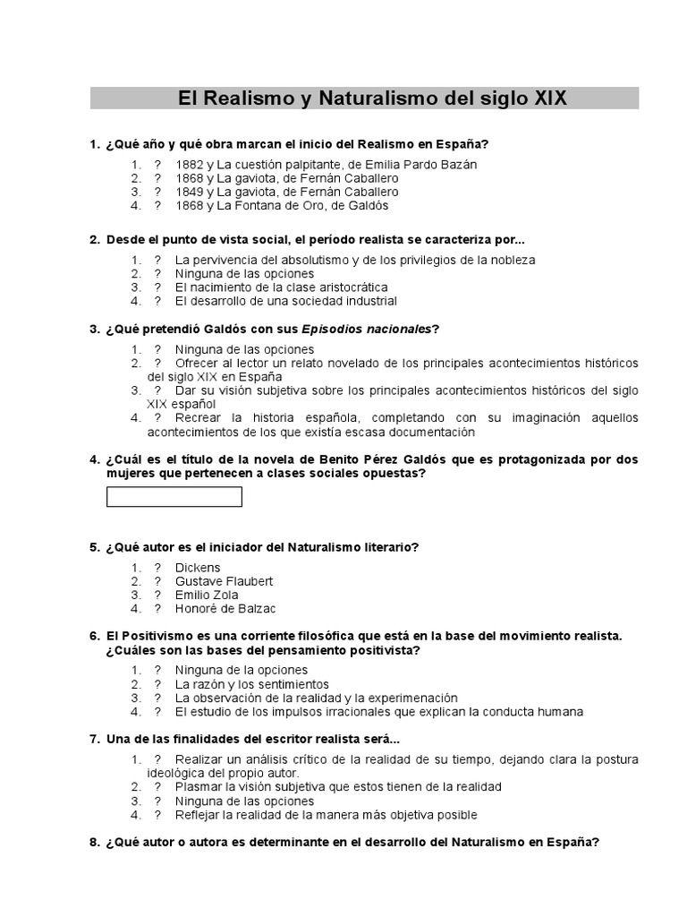 Test Realismo | PDF | Realismo literario | Narración