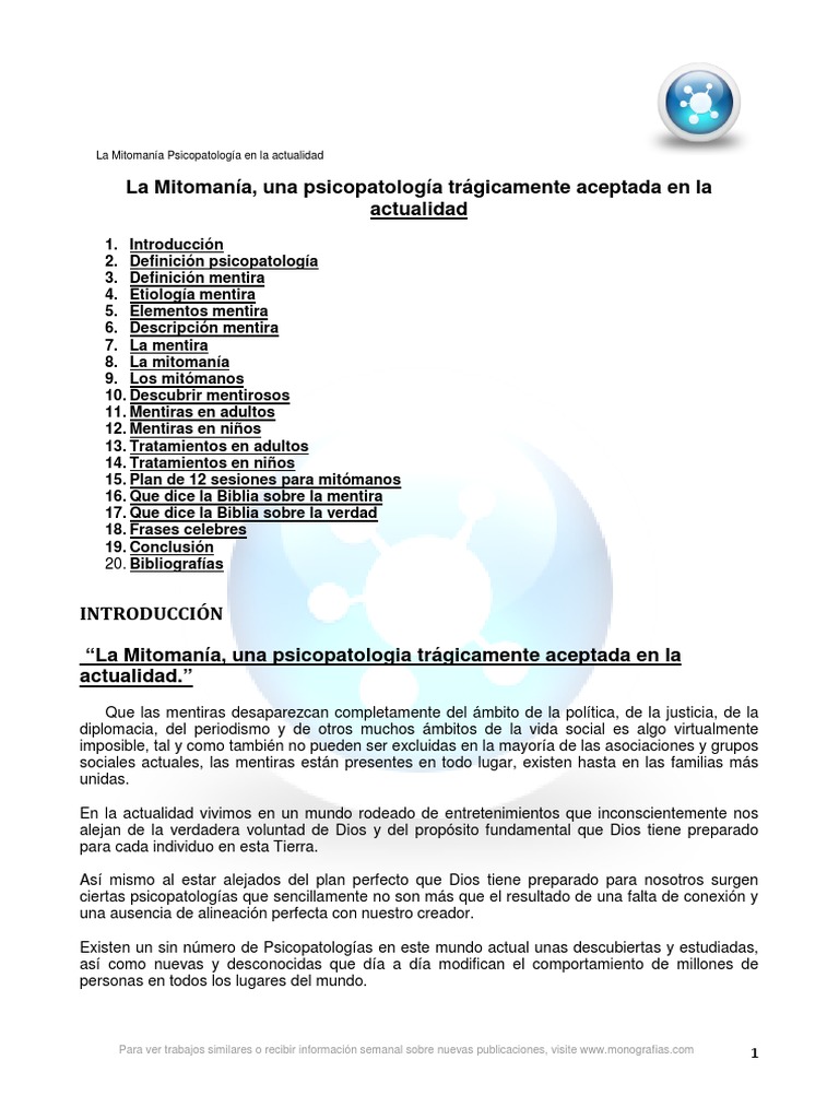 Mitomanía: Psicopatología y Tratamientos | PDF | Mentira | Psicopatología