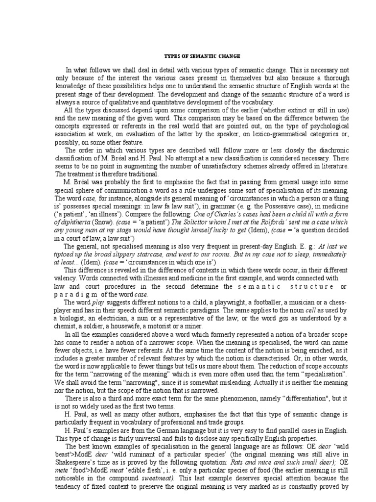Types of Semantic Change | PDF | Semantics | Metaphor