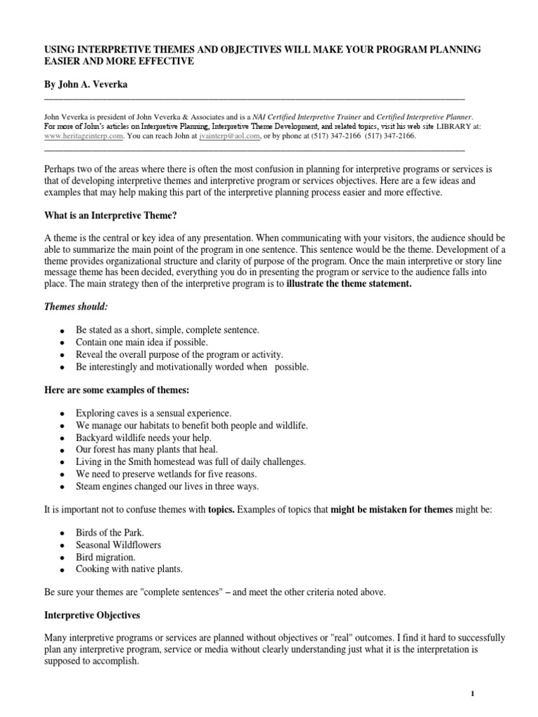 VEVERKA. J.A. Using Interpretive Themes & Objectives | PDF | Mass Media ...