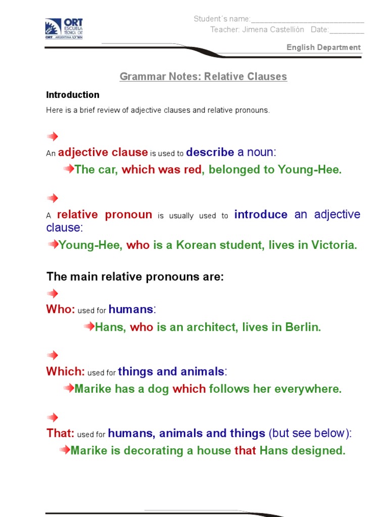 Notes On Relative Clauses | PDF