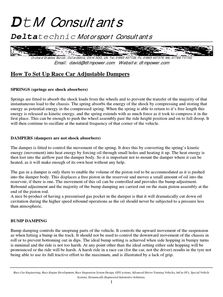 Race Car Damper Setup Guide | PDF | Suspension (Vehicle) | Motor Vehicle