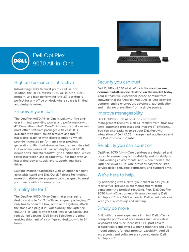 Dell OptiPlex 9030 AIO Spec Sheet | PDF | Desktop Computer | Dell