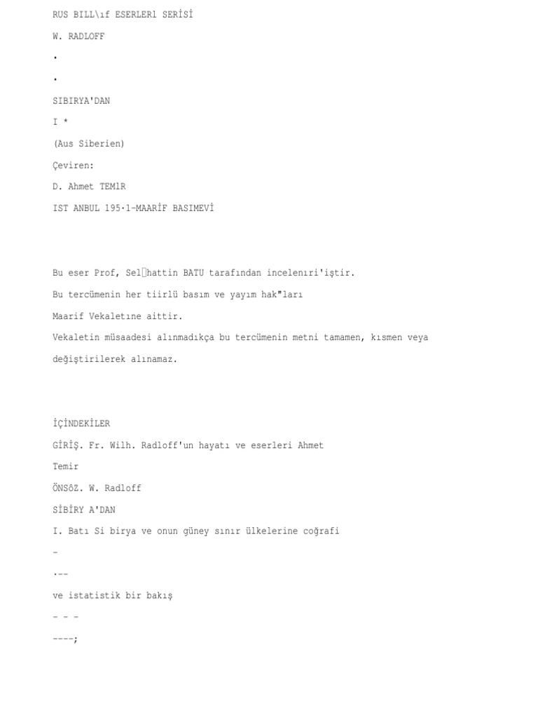 Wilhelm Radloff - Sibiryadan 1.1 (Maarif 1954) | PDF