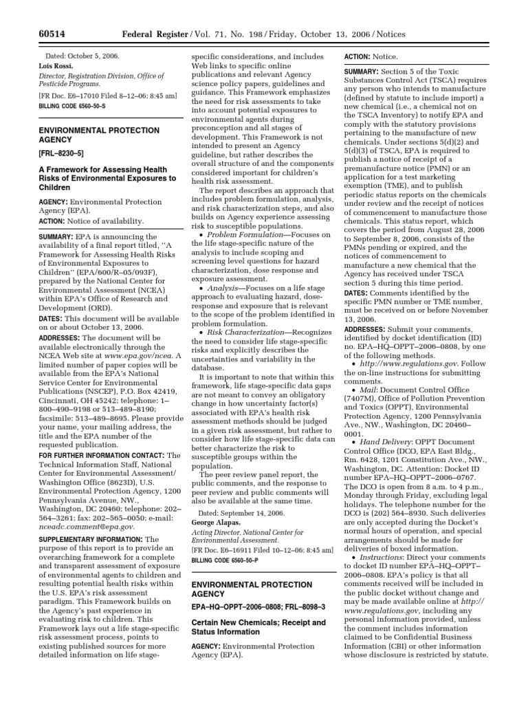 Notice: Environmental Statements Availability, Etc.: New Chemicals ...