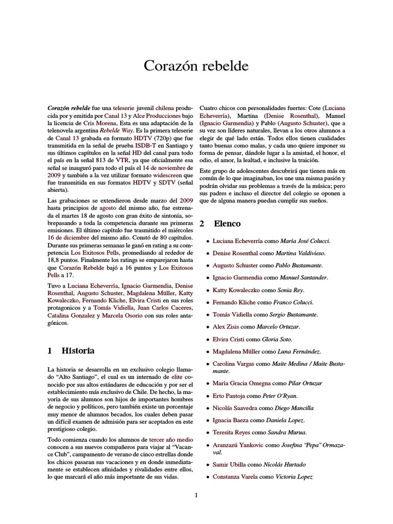 Corazón Rebelde | PDF | Televisión de alta definición | Televisión