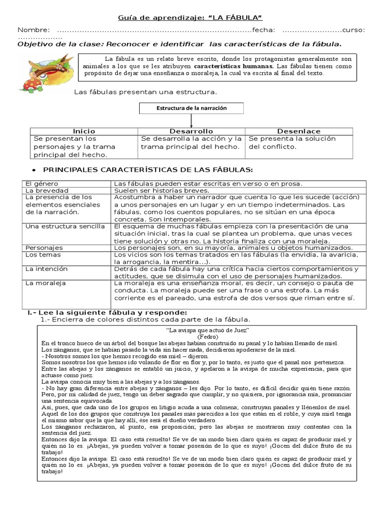 Características y Actividades de la Fábula | PDF | Fábula | Trama ...