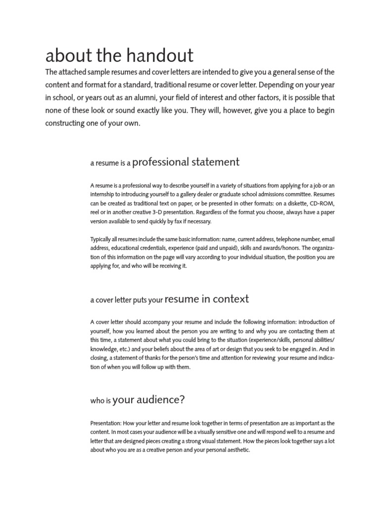 About The Handout: Professional Statement | PDF | Résumé | Typefaces