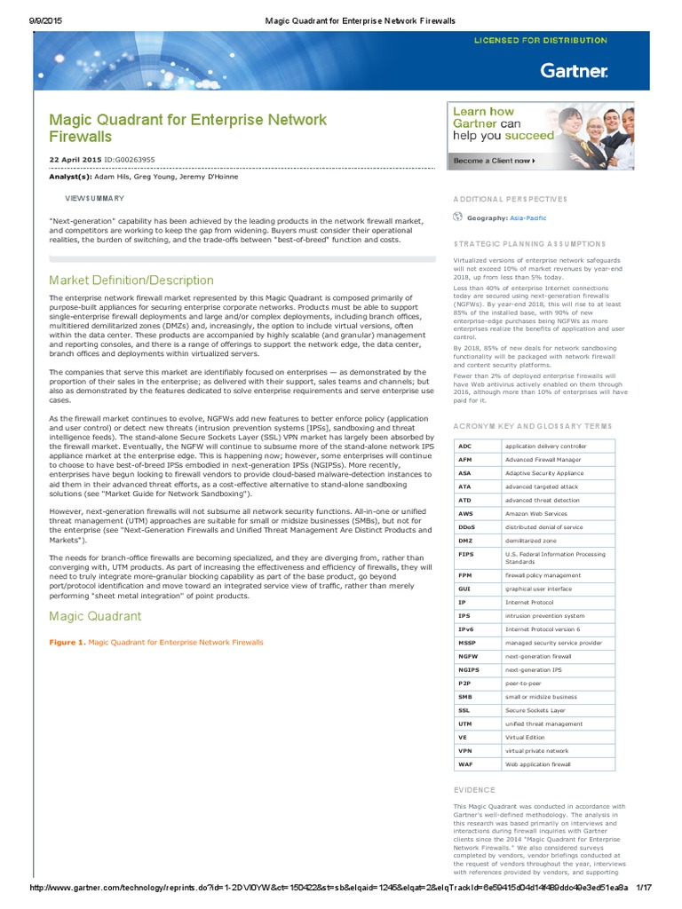 Magic Quadrant For Enterprise Network Firewalls - Gartner | PDF ...