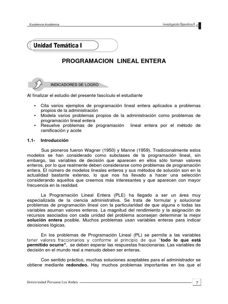 Programacion Lineal Entera: 1.1-Introducción | PDF | Programación lineal | Algoritmos