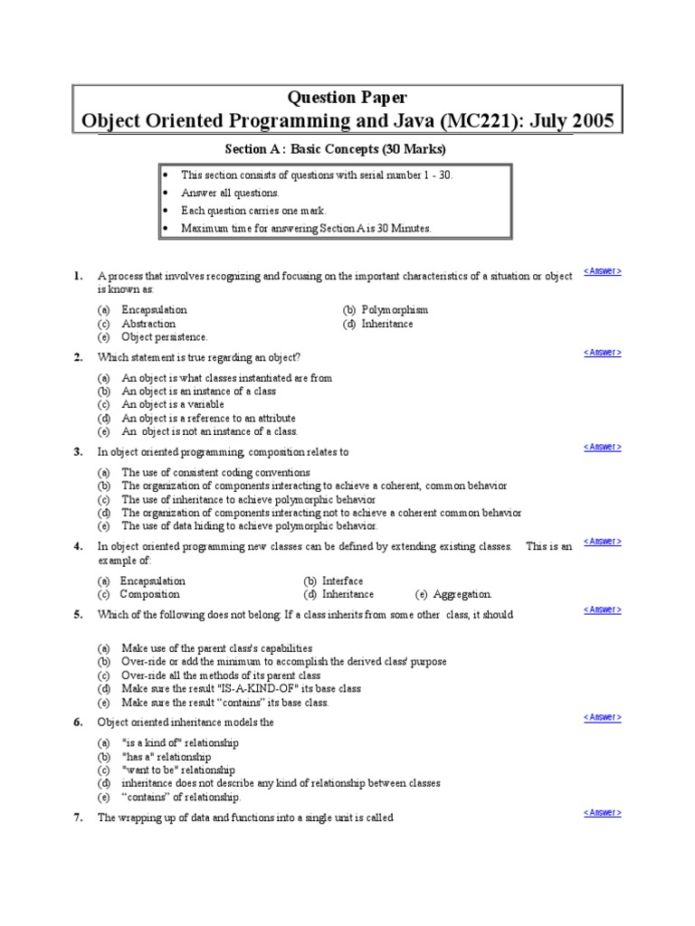 Object Oriented Programming And Java Mc221 July 2005 Pdf Method Computer Programming 