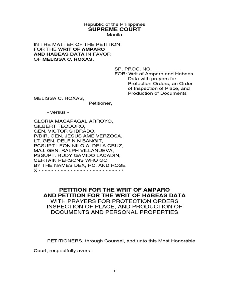 Writ of Amparo Sample | PDF | Politics | Social Science