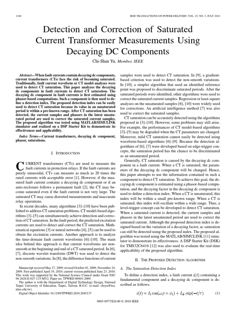 Detection and Correction of Saturated Current Transformer Measurements ...