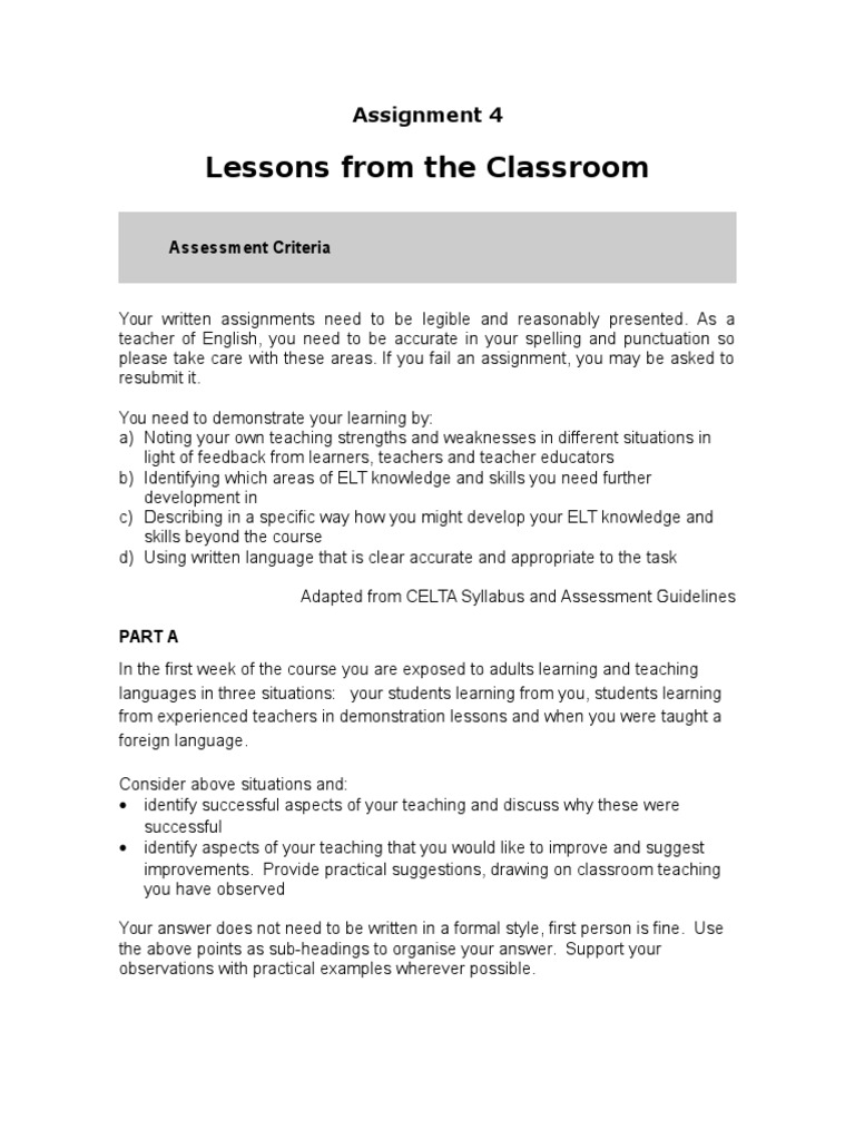 Lessons From The Classroom: Assignment 4 | PDF | Pedagogy | Teachers