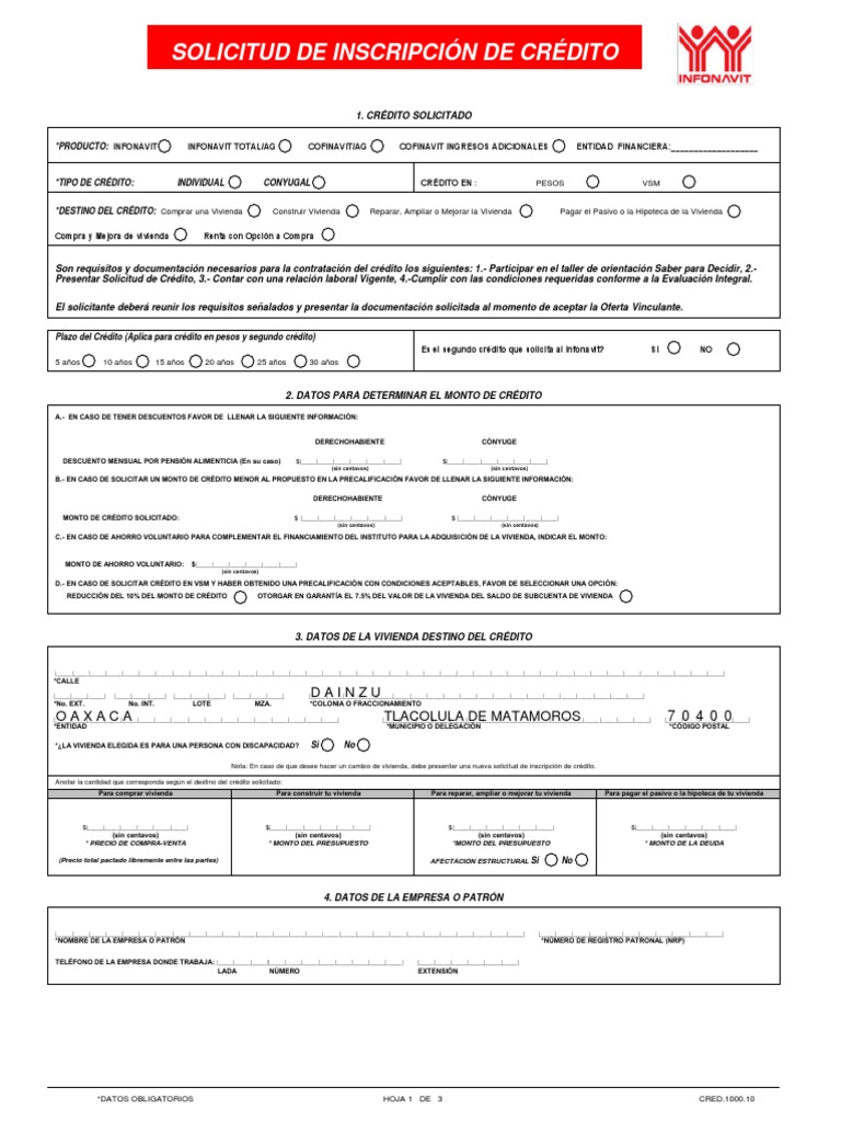 SOLICITUD_INFONAVIT_NUEVAAAAAAAAAAA.pdf | Crédito (Finanzas) | Finanzas ...