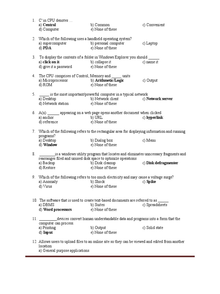 Computer 100 Mcqs | PDF | Computer File | Computer Program