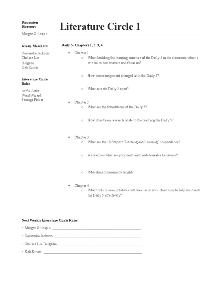 Literature Circle 1 Discussion Director | PDF | Career & Growth
