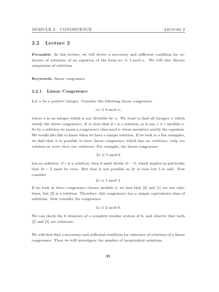 Linear Congruence | PDF | Ring Theory | Mathematical Analysis