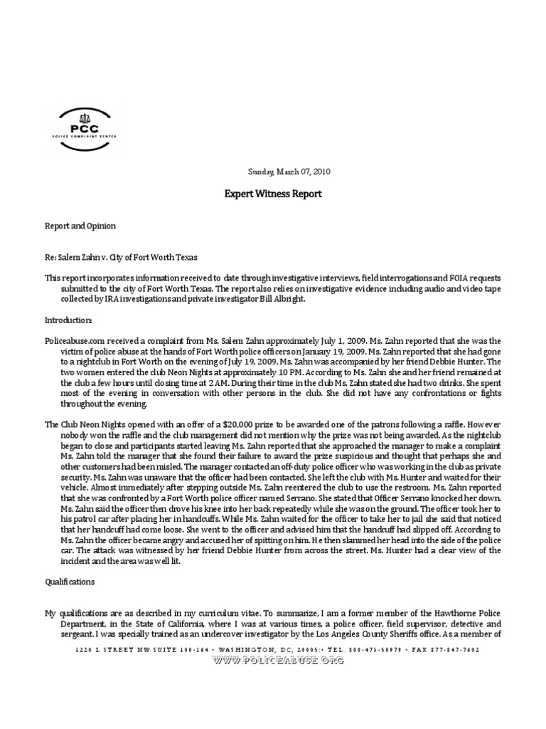 Expert Witness Report | Police Officer | Sheriffs In The United States