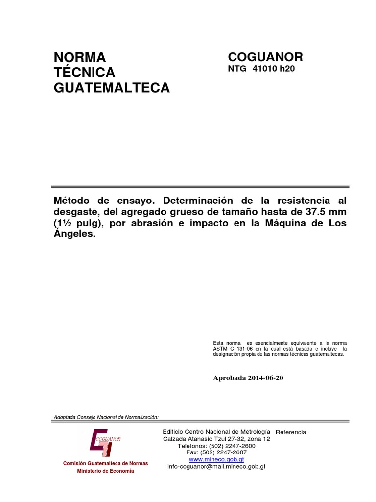 Norma NTG 41010 H 20 Astm C 131-06 | PDF | Acero | Guatemala