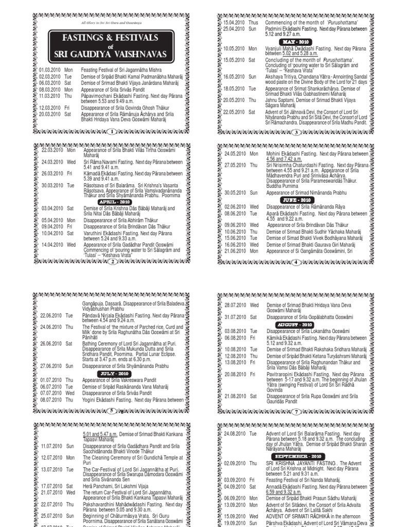 Gaudiya Vaishnava Calendar 2010 | PDF | Vaishnavism | Theistic Indian ...