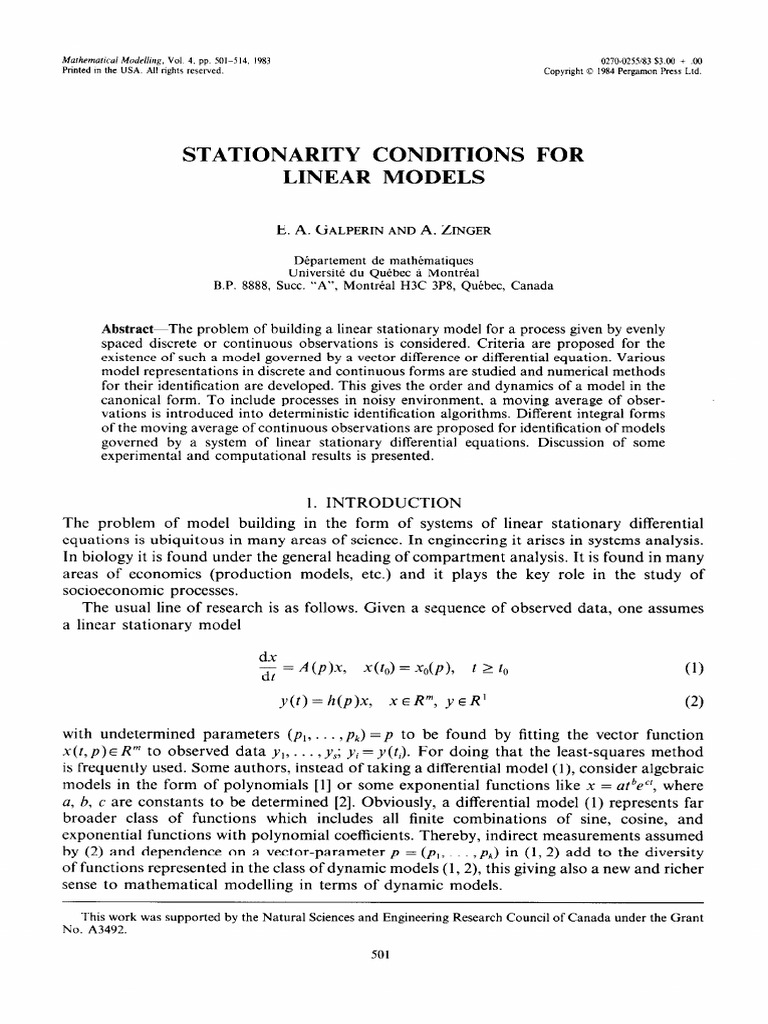 Stationarity Conditions for Linear Models: Necessary Conditions for the ...