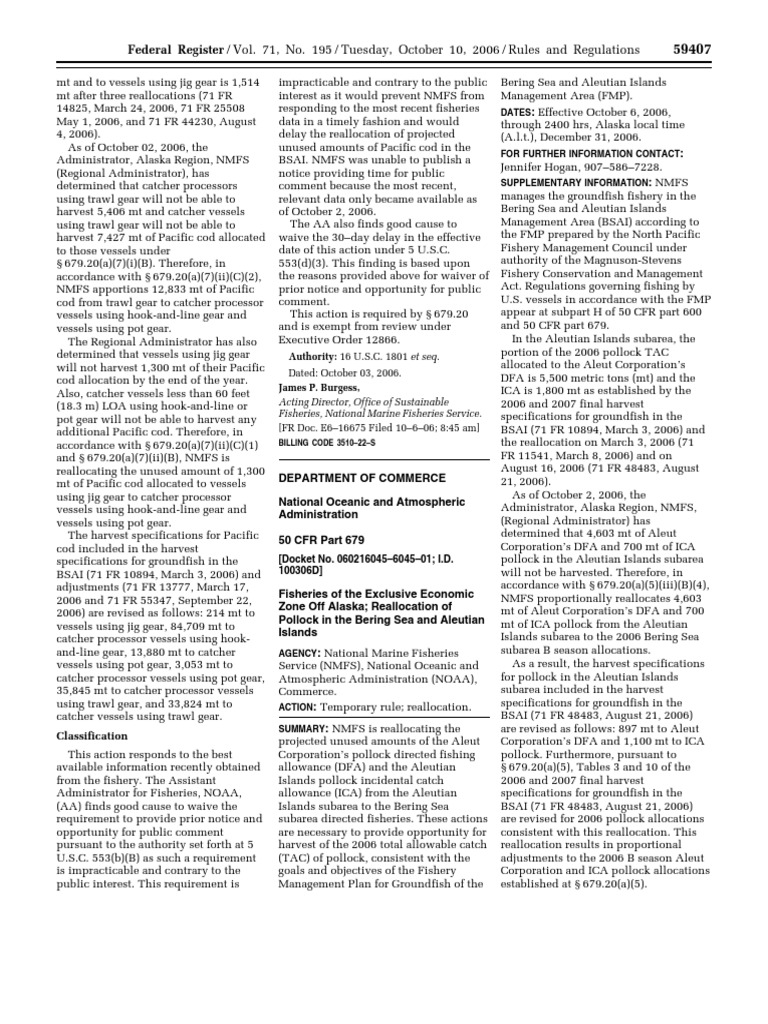 Rule: Fishery Conservation and Management: Alaska Fisheries of ...