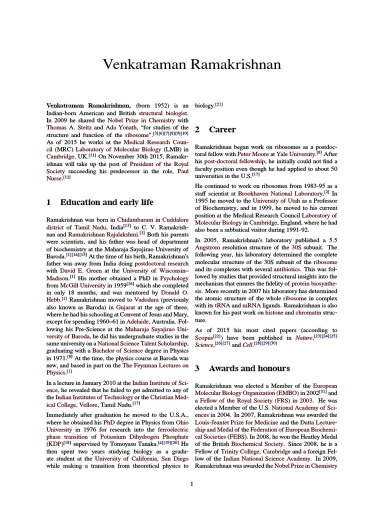 Venkatraman Ramakrishnan | PDF | Academia | Science
