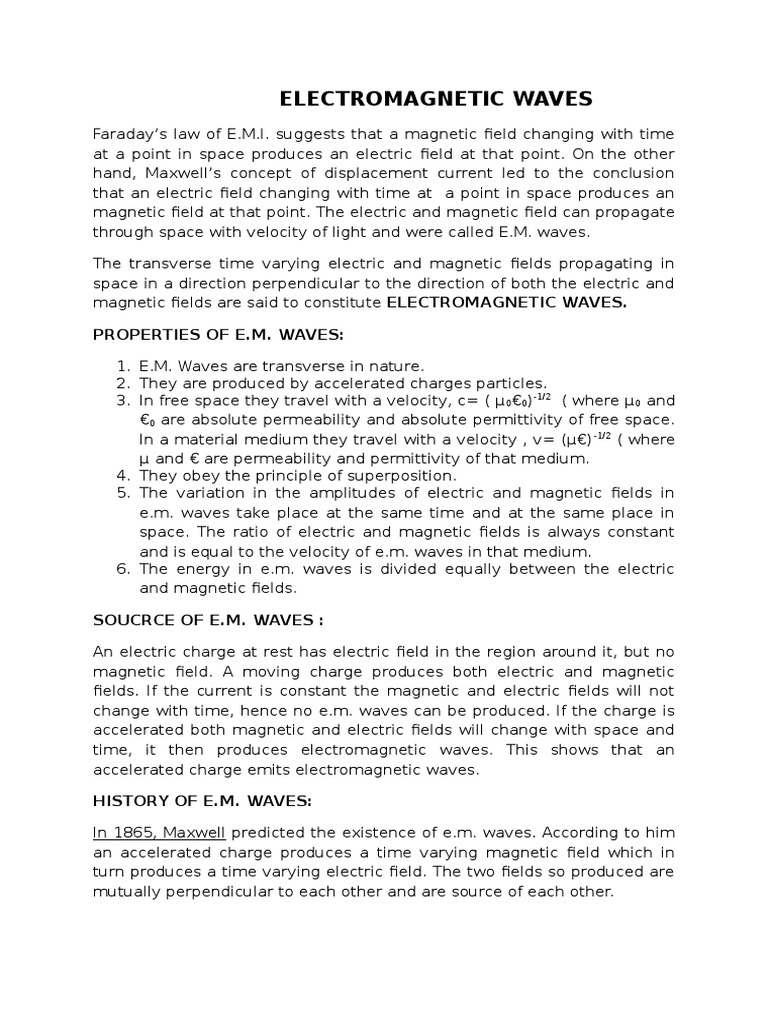 Electromagnetic Waves: Properties of E.M. Waves | PDF | Electromagnetic ...
