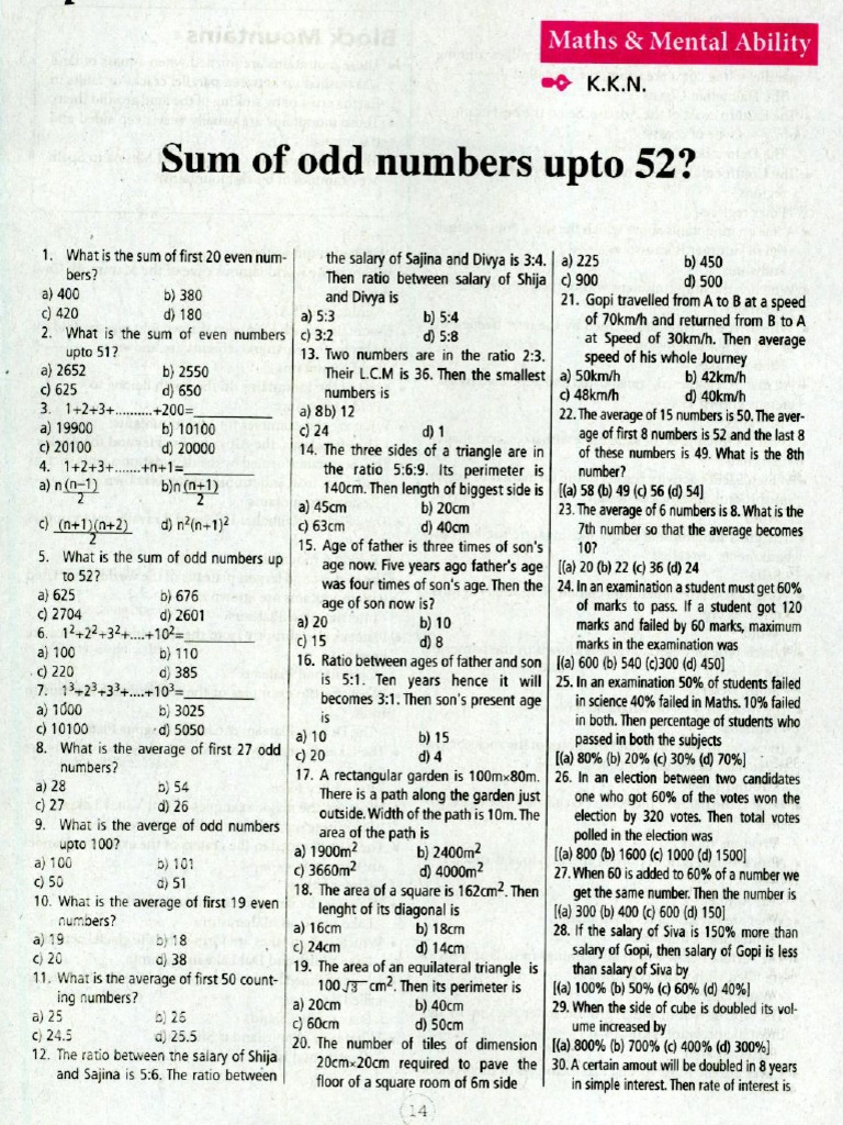 Sum Of Odd Numbers Upto 52 O K K N PDF Elementary Geometry Interest