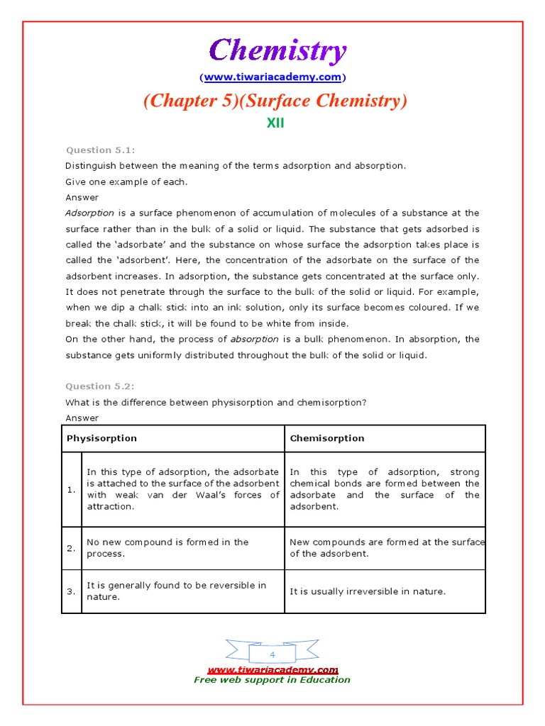 Surface Chemistry CLASS 12 | PDF | Adsorption | Heterogeneous Catalysis