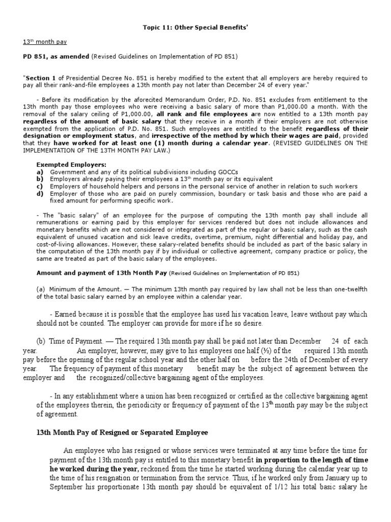13th Month Pay of Resigned or Separated Employee: (Revised Guidelines ...